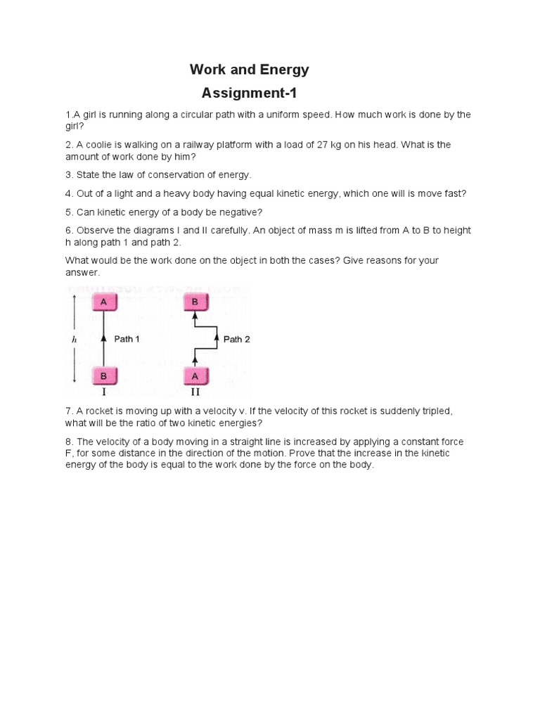 Work and Energy Assignment-1 | PDF | Kinetic Energy | Metrology