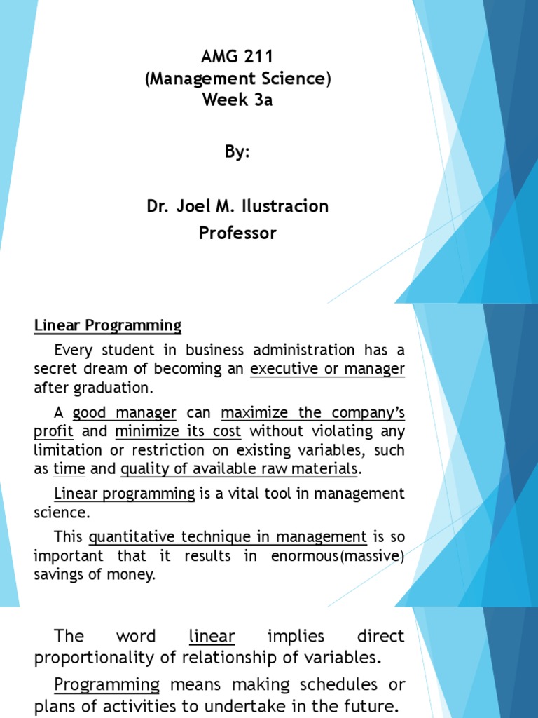 Week 3a - PPT 3 - AMG 211 (Linear Programming) | PDF | Mathematical ...