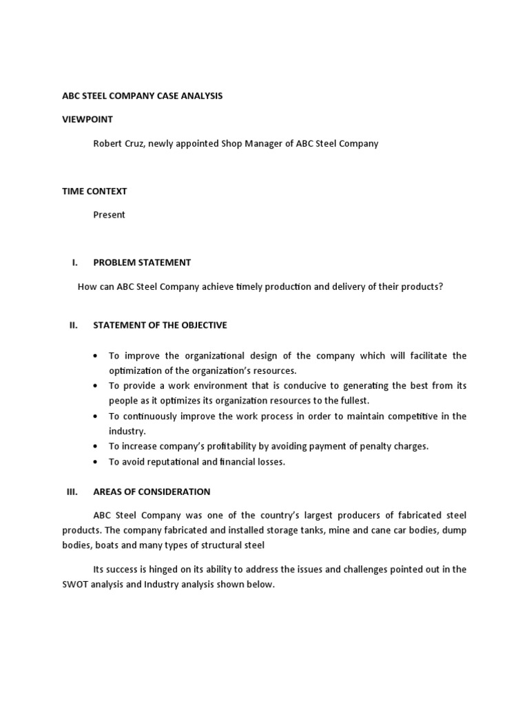 ABC Steel Company Case Analysis | PDF | Swot Analysis | Competence ...
