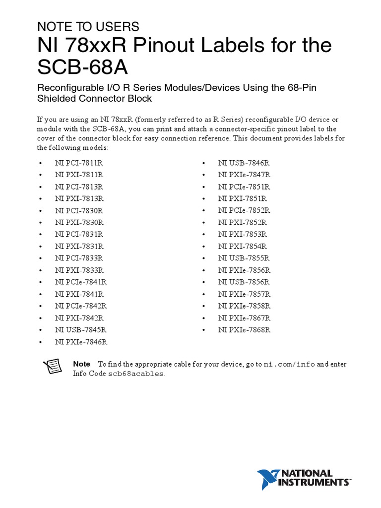 Ni 78Xxr Pinout Labels For The Scb-68A: Note To Users | Download Free PDF | Computing | Business