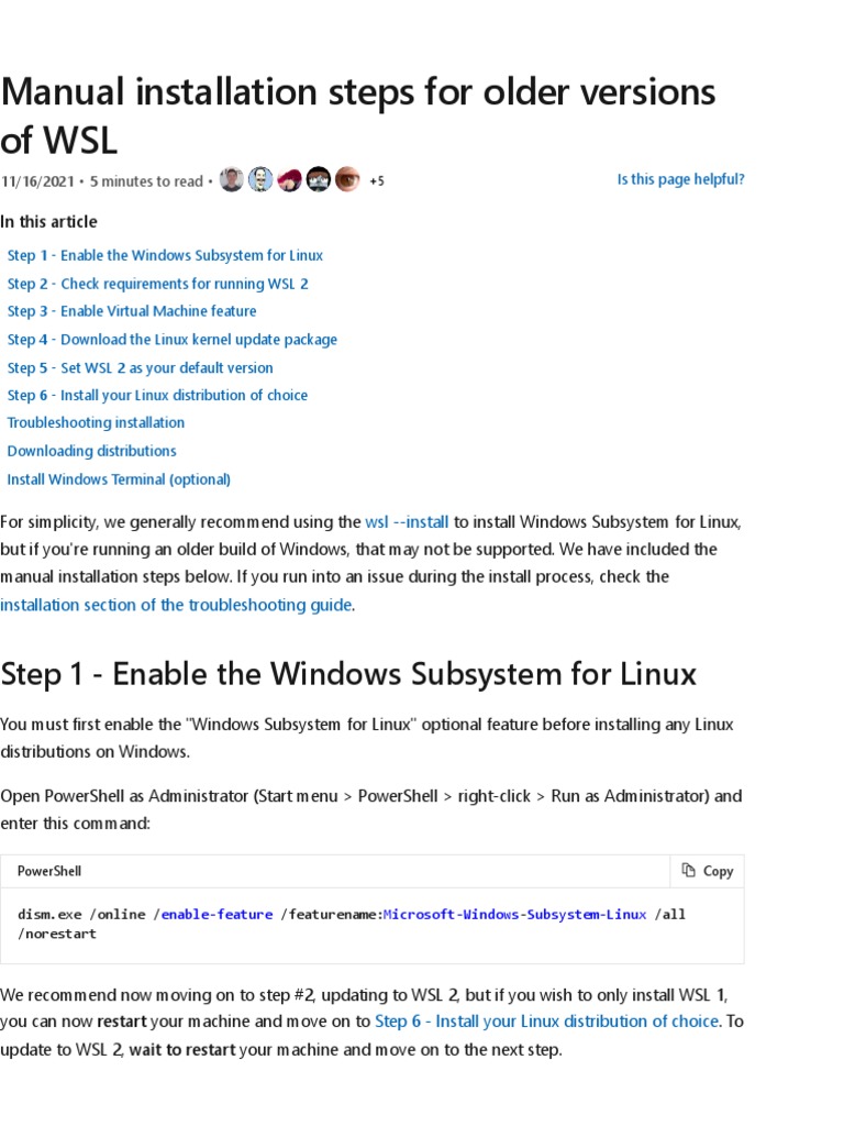 Manual Installation Steps For Older Versions of WSL - Microsoft Docs | PDF | Linux Distribution ...