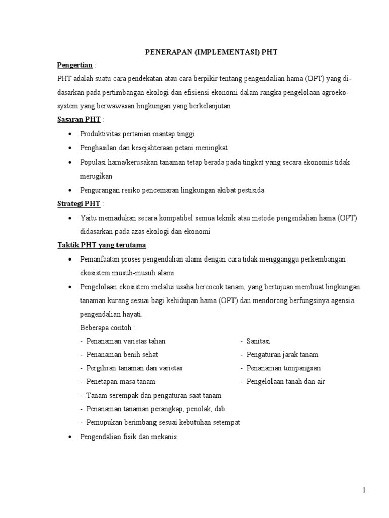 Penerapan PHT untuk Pengendalian Hama Tanaman | PDF | Griya & Taman ...