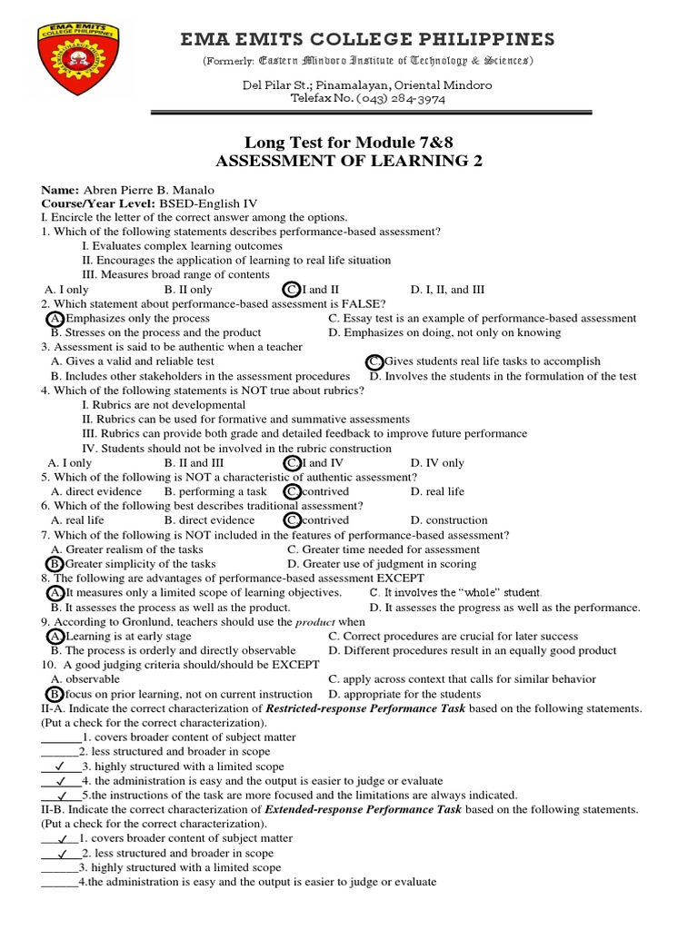 Assessment of Learning 2 Module 7&8 | PDF | Educational Assessment ...