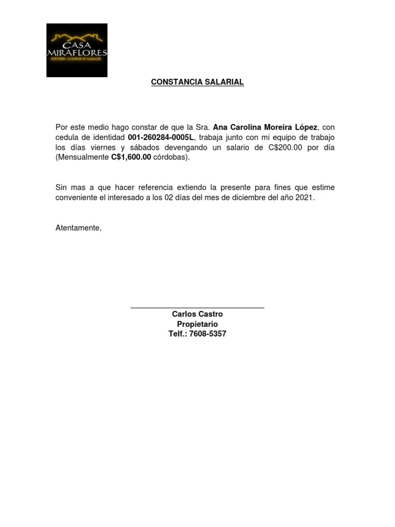 Constancia Salarial | PDF