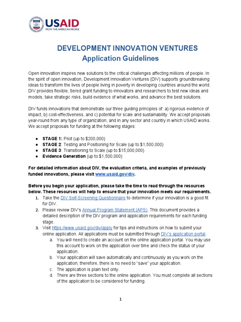 Development Innovation Ventures DIV Sample Application APS10 Nov21 ...