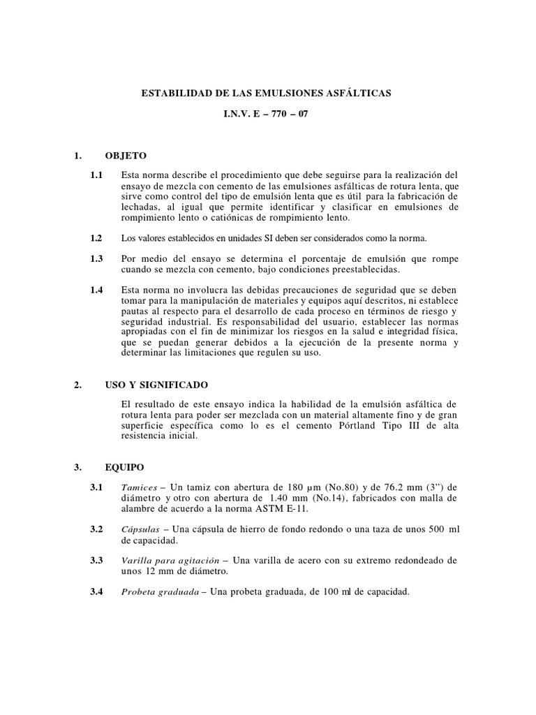 Norma INV E-770-07 | Descargar gratis PDF | Cemento | Materiales
