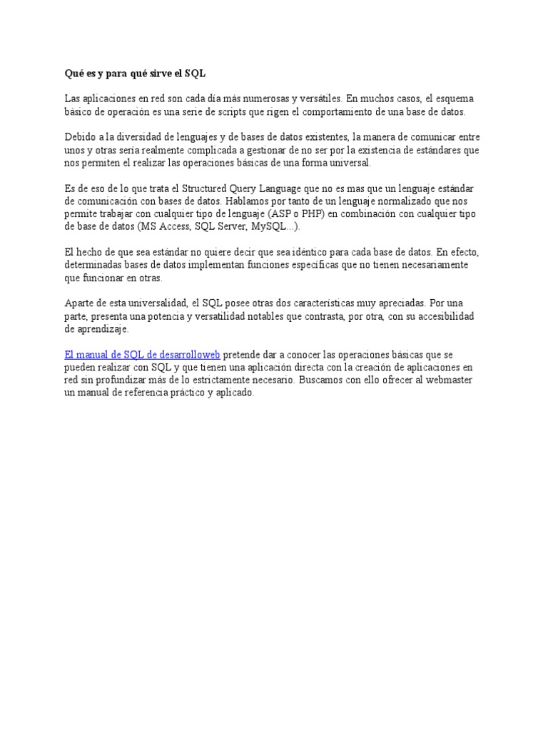 Qué Es y para Qué Sirve El SQL1 | PDF