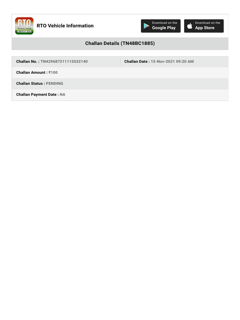 RTO Vehicle Information: Challan Details (TN48BC1885) | PDF