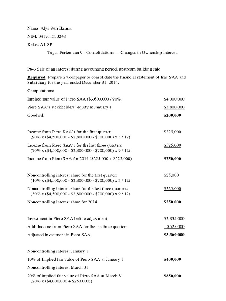 Consolidation Workpaper for Piero SAA | PDF | Consolidation (Business) | Business