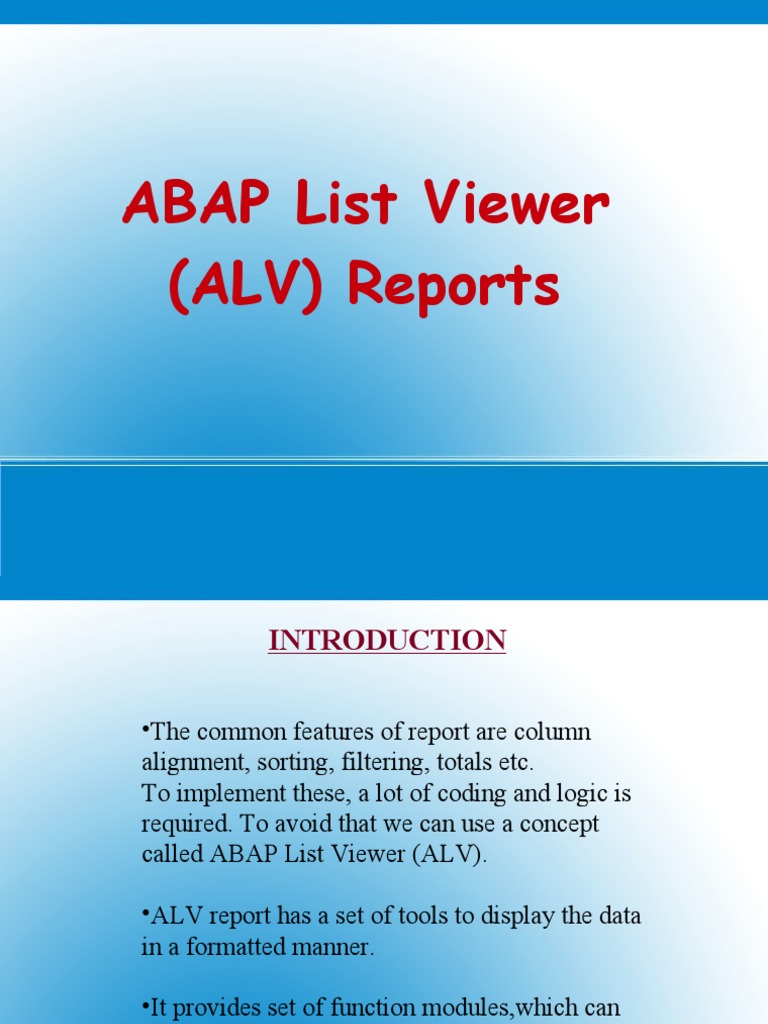 ABAP List Viewer (ALV) Reports | PDF | Parameter (Computer Programming) | Subroutine
