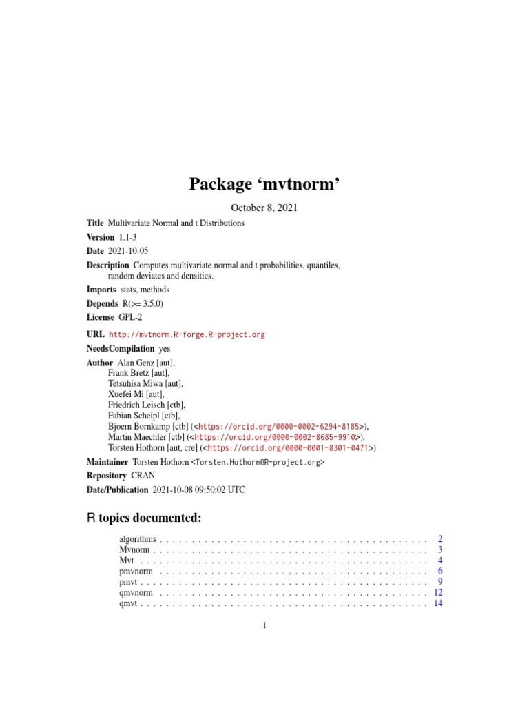 Package Mvtnorm': R Topics Documented | PDF | Standard Deviation | Matrix (Mathematics)