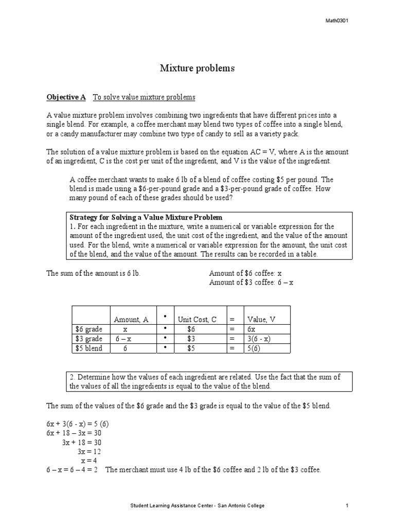 Math0301 Mixture Problems | PDF | Solution | Mixture