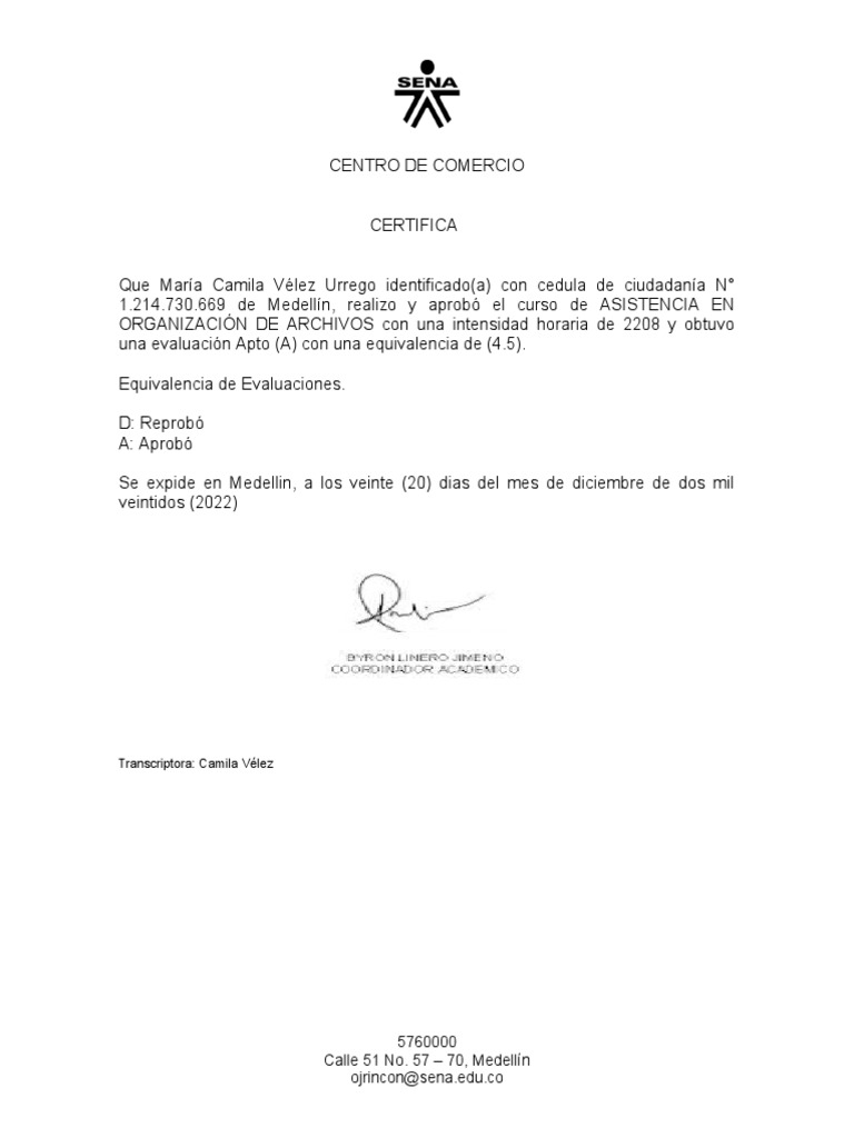 Certificado Sena | PDF