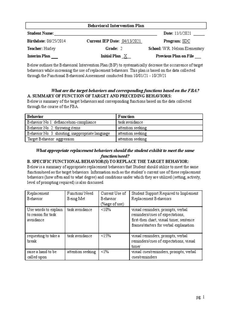 Bip Form | PDF | Attention | Reinforcement