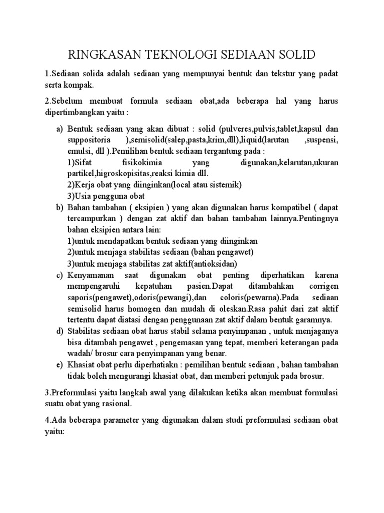 PEDOMAN PREFORMULASI SEDIAAN SOLID | PDF