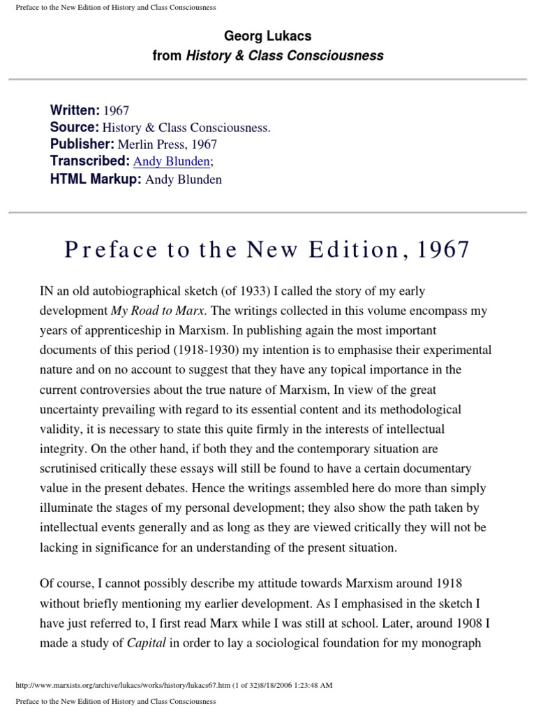 History and Class Consciousness | PDF | Marx's Theory Of Alienation ...