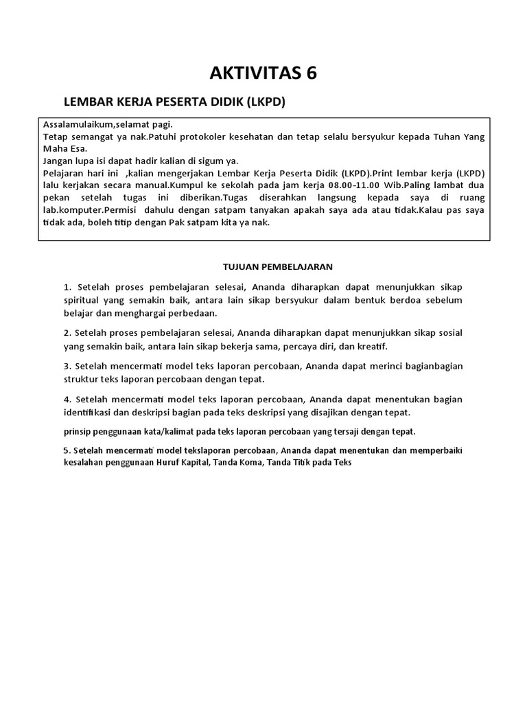 Lkpd Teks Laporan Percobaan Pdf