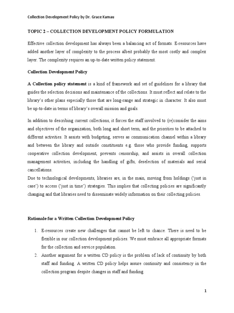 TOPIC 2 - Collection Development Policy | Download Free PDF | Libraries ...