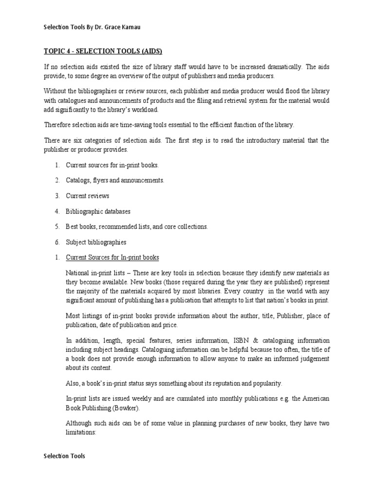 TOPIC 4 - Selection Tools | PDF | Libraries | Bibliography