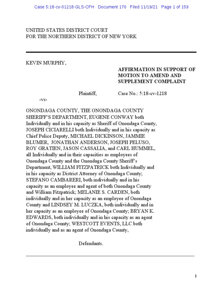 Murphy v. Onondaga County Sheriff & DA Fitzpatrick RICO Statement Motion To Amend (Doc 170 ...