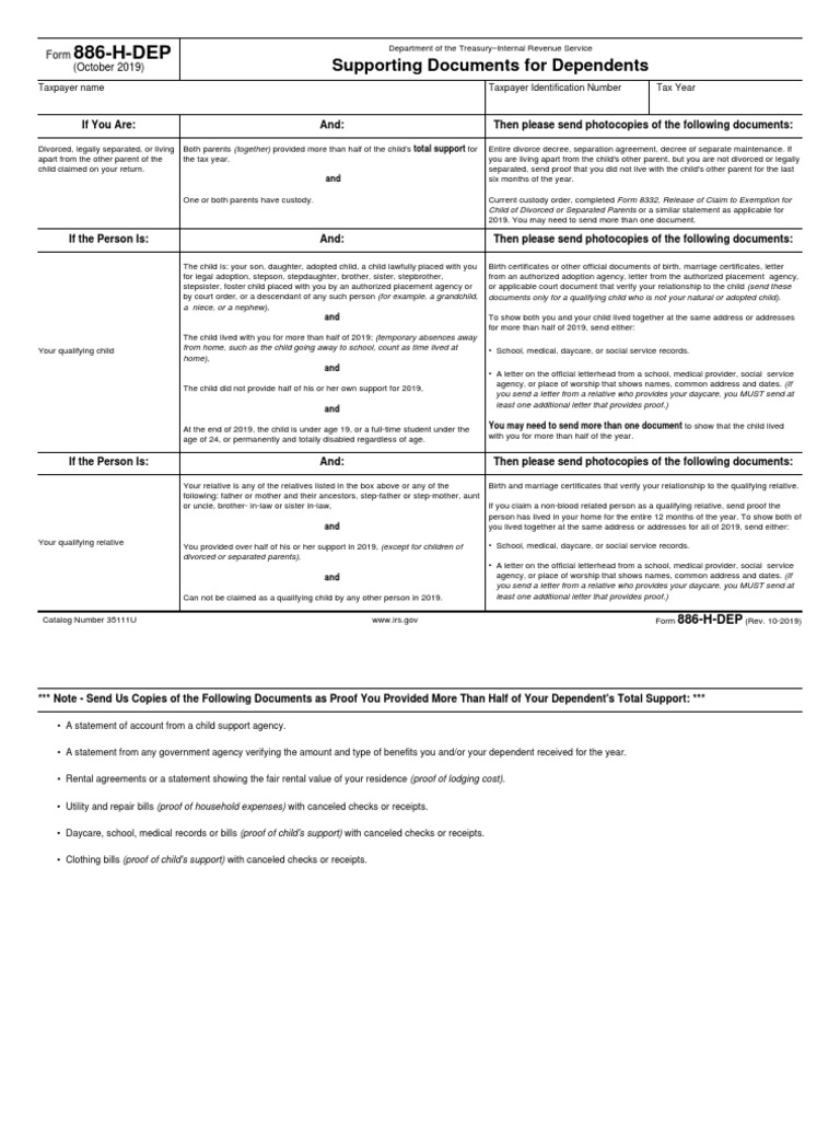 886-H-DEP: Supporting Documents For Dependents | PDF | Stepfamily | Divorce