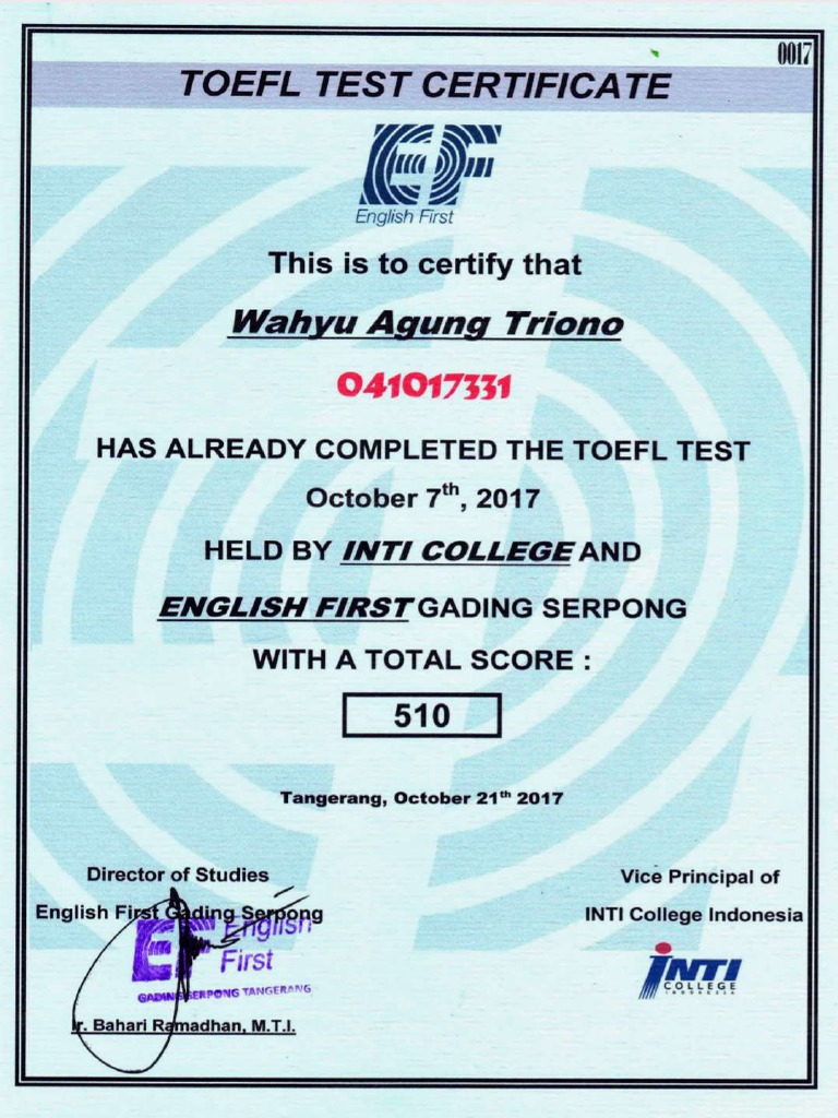 TOEFL Certificate | PDF