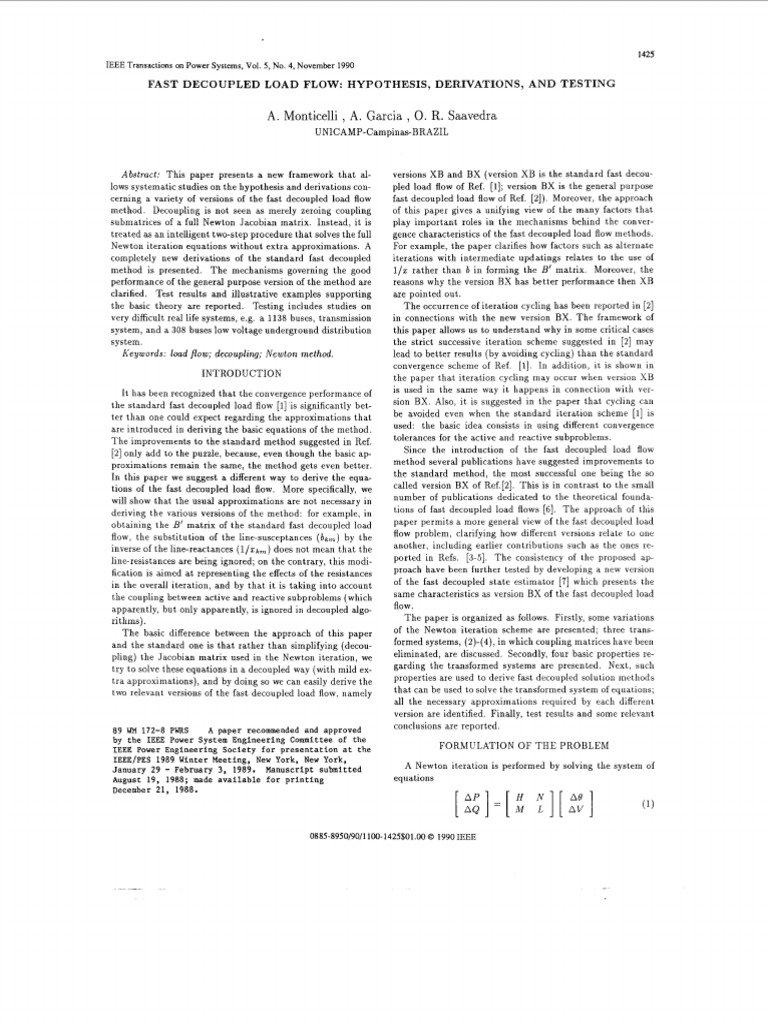 Fast Decoupled Load Flow Hypothesis Derivations And Testing Pdf Matrix Mathematics