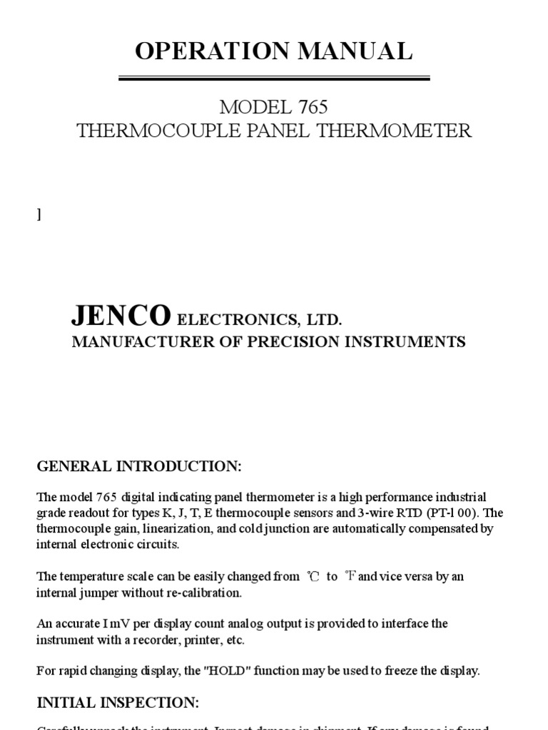 Operation Manual: Jenco | PDF | Fahrenheit | Thermocouple