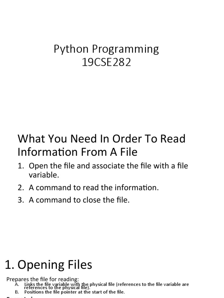 Python Programming 19CSE282 | Descargar gratis PDF | Computer File | Filename