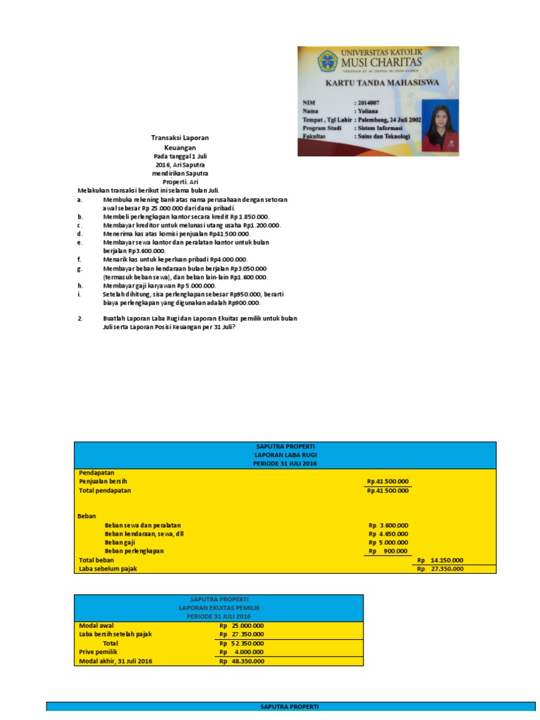 Laporan Keuangan Saputra Properti Juli 2016 Pdf Pengelolaan
