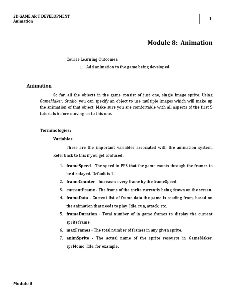 Lesson 8 - Animation in Game Development | PDF | Subroutine | Animation