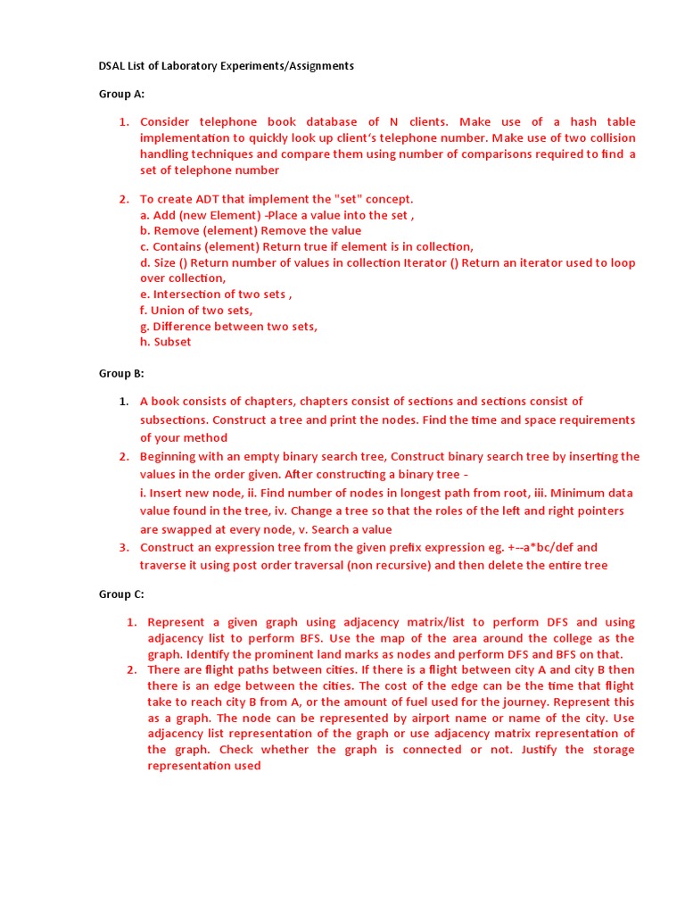 Dsal List Of Laboratory Experiments Pdf Mathematical Logic Algorithms And Data Structures
