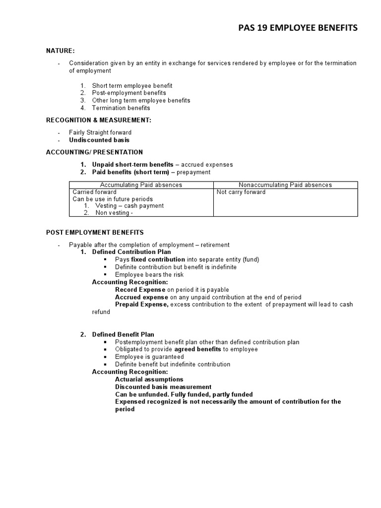 Pas 19 Employee Benefits | PDF | Employment | Defined Benefit Pension Plan