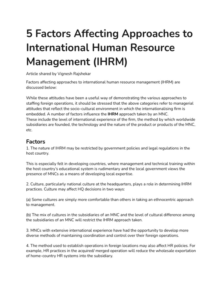 Factors Influencing IHRM Strategies | PDF | Human Resource Management | Multinational Corporation