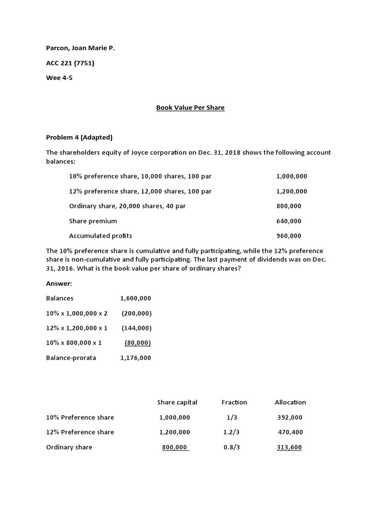 Lets Analyze Bvps and Eps Parcon | PDF | Preferred Stock | Dividend