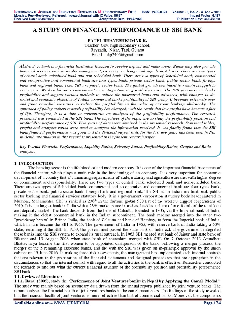 A Study On Financial Performance of Sbi Bank: Abstract | PDF | Banks ...