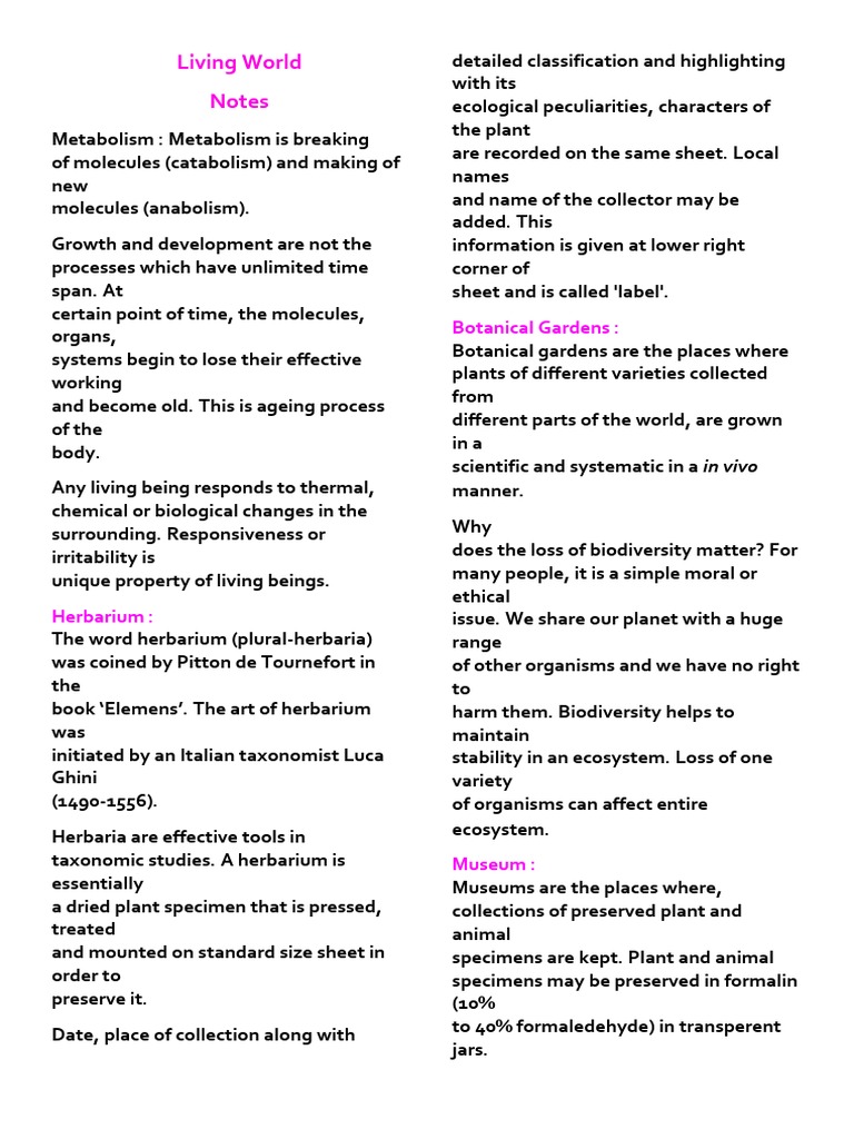 Living World Notes | PDF | Zoo | Environmental Conservation