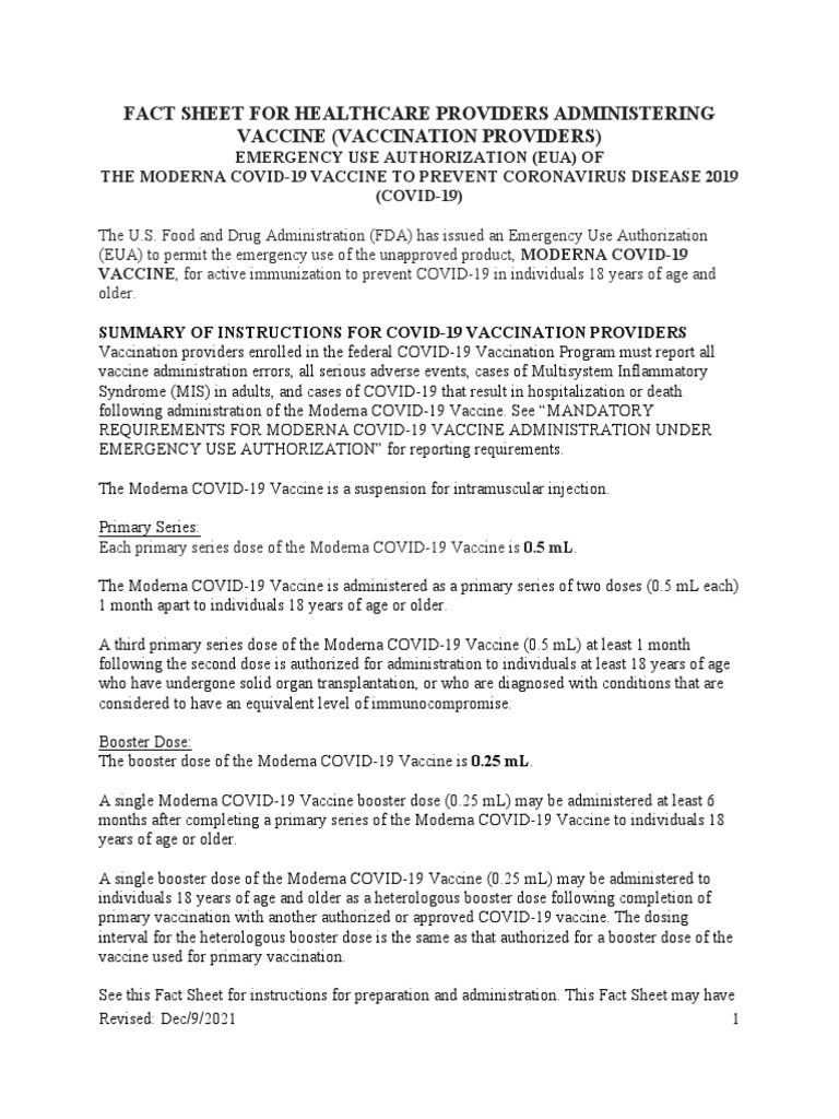 Moderna Fact Sheet Pi Providers Booster Final - 0 | PDF | Medicine ...