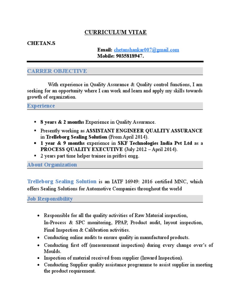 Chetan - CV | PDF | Audit | Quality Assurance