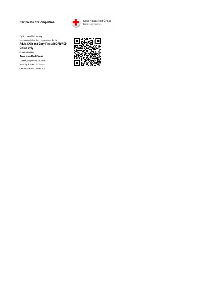Red Cross CPR Completion Certificate | PDF