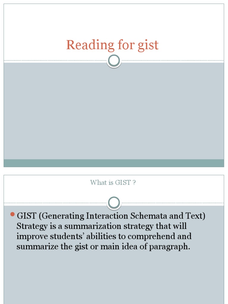 Reading For Gist | PDF | Reading Comprehension | Learning
