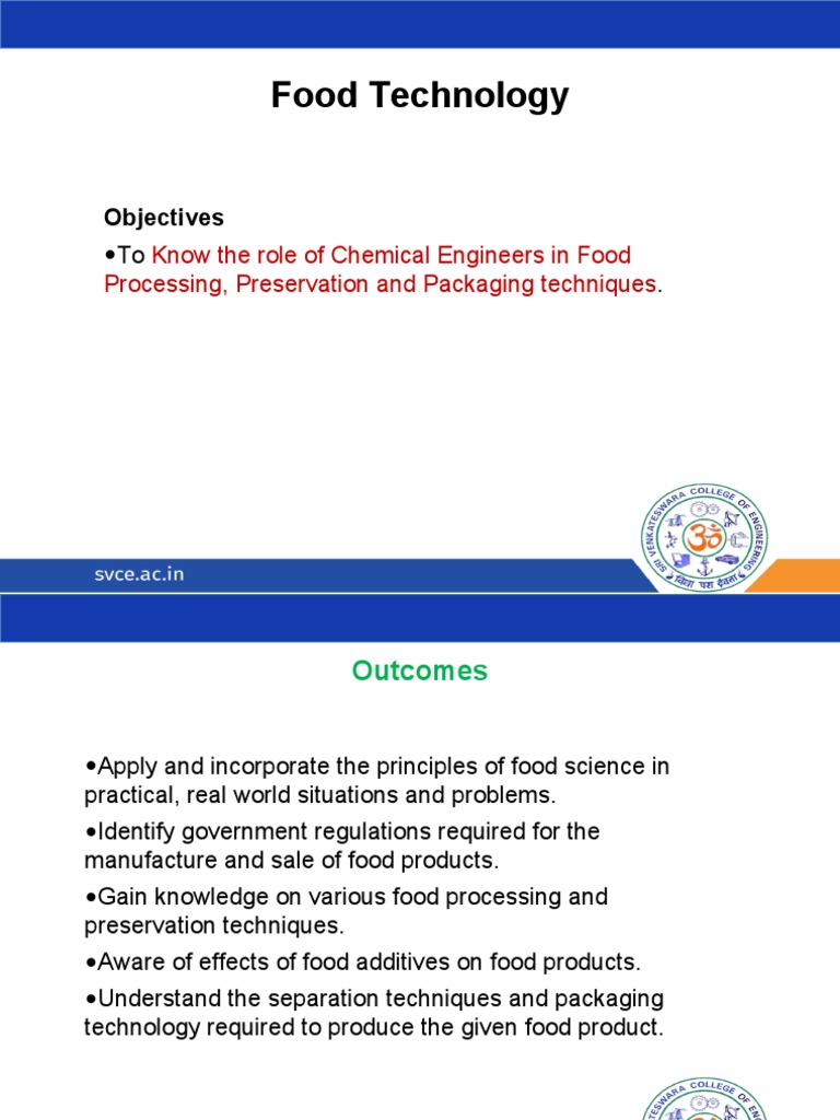 Food Technology: Objectives | PDF | Food Science | Foods