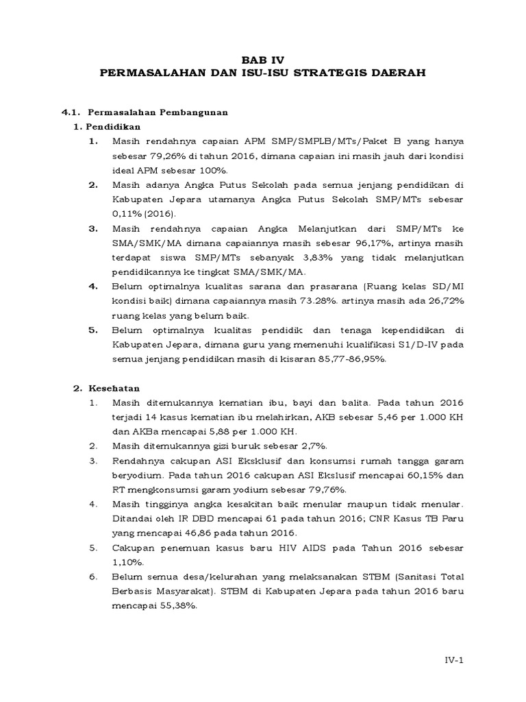 BAB IV Permasalahan Dan Isu Strategis - 18122017 (EDIT CETAK) | PDF BAB IV Permasalahan Dan Isu Strategis - 18122017 (EDIT CETAK) | PDF