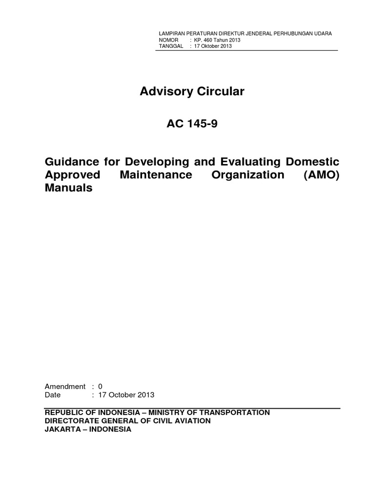 AC 145-9 Amdt. 0 - Guidance For Developing and Evaluating Domestic AMO ...