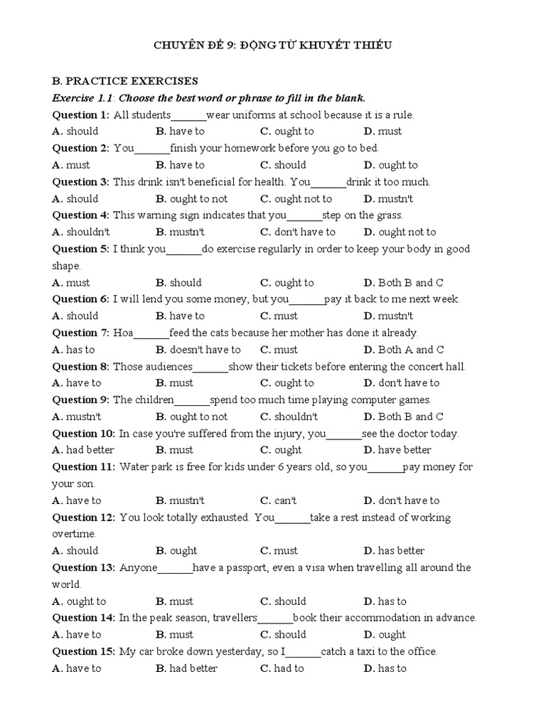 Modal Verb Practice Exercises | PDF