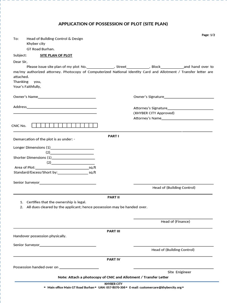 Application of Possession of Plot (Site Plan) | PDF | Applications Of ...