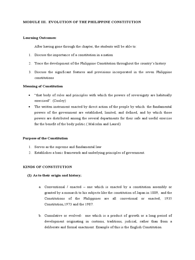 Module III - Evolution of The Philippine Constitution | PDF ...