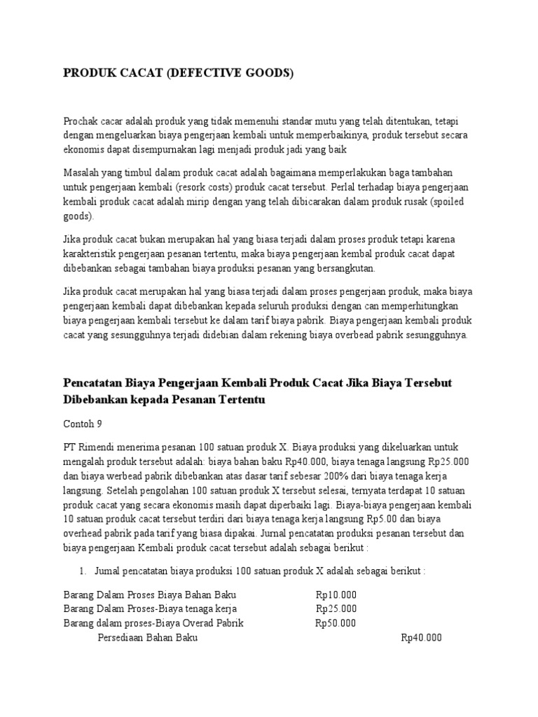 Biaya Pengerjaan Kembali Produk Cacat | PDF | Pengelolaan Keuangan ...