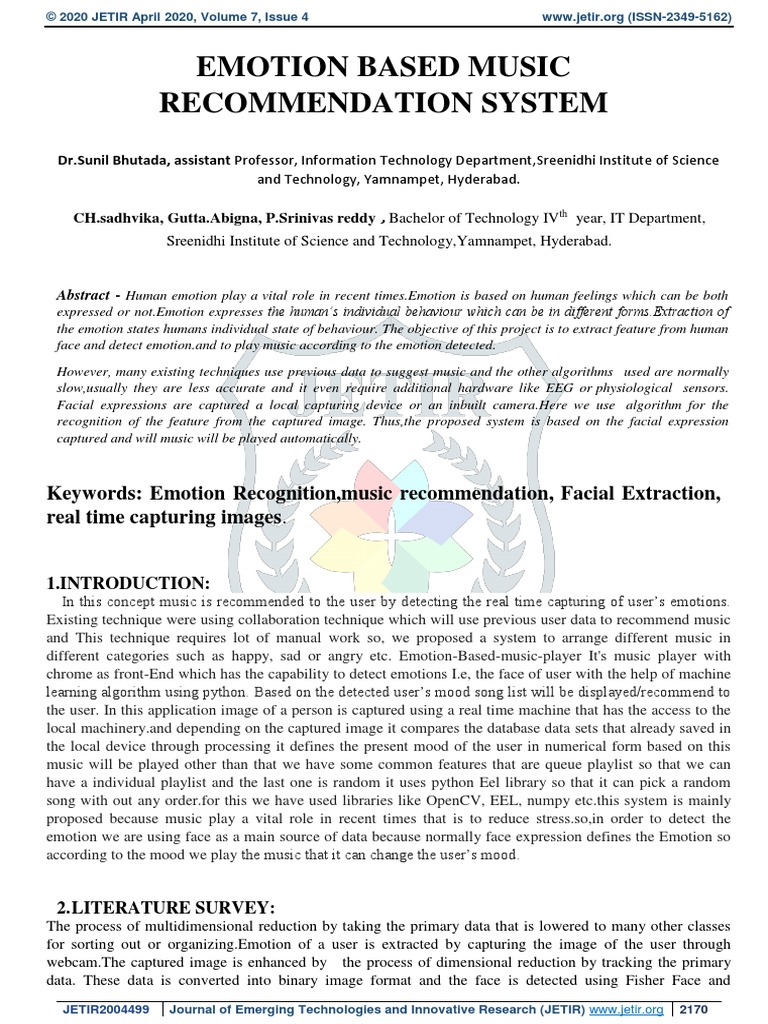 Emotion Based Music Recommendation System | PDF | Computer Vision ...