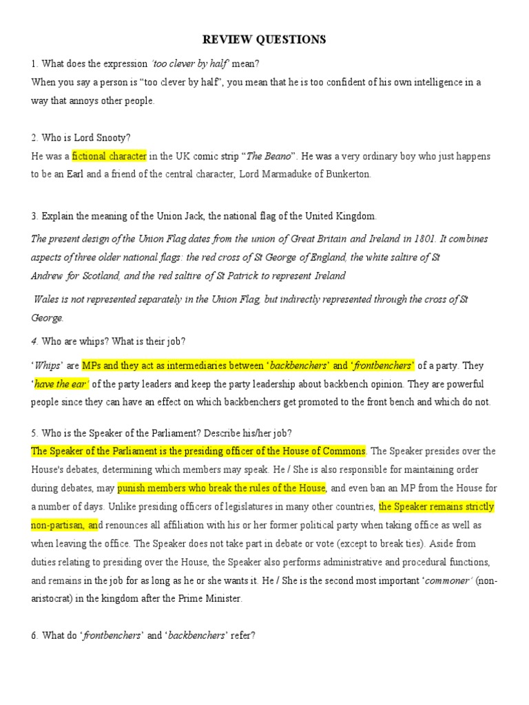 Questions For Review | PDF | House Of Commons Of The United Kingdom ...